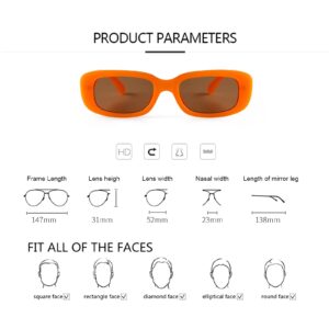 ADE WU Rectangle Sunglasses for Women Men Retro 90s Sunglasses Trendy Orange Frame Glasses Y2K Brown Lens Shades