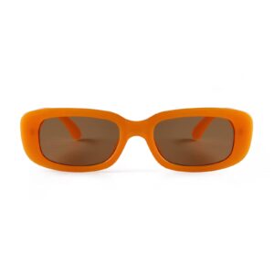 ADE WU Rectangle Sunglasses for Women Men Retro 90s Sunglasses Trendy Orange Frame Glasses Y2K Brown Lens Shades