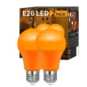 orange light bulbs, a19 led christmas light bulb decoration, orange light bulbs outdoor 60w equivalent 9w e26 orange bulb, orange porch light bulb colored light for halloween, home lighting, 2 pack