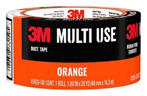 3m multi-use colored duct tape, orange with strong adhesive and water-resistant backing, multi-surface 3m duct tape for indoor and outdoor use, 1.88 inches x 20 yards, 1 roll (3920-or)