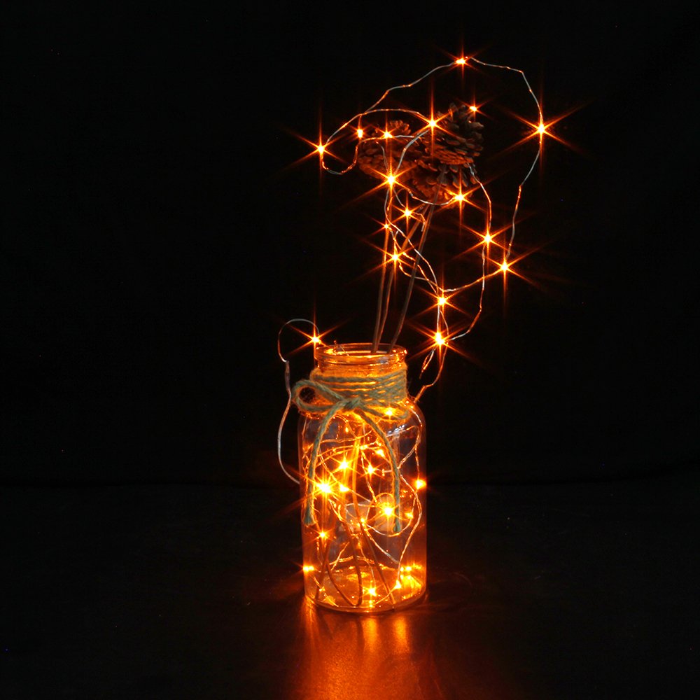 CYLAPEX 6 Pack Orange Fairy Lights 3.3FT Silvery Copper Wire 20 LED Fairy String Lights Small Starry Lights Firefly Battery Operated Micro String Lights for Christmas DIY Decor Halloween Wedding Party