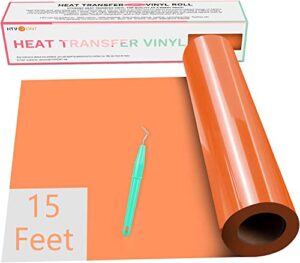 htvront htv vinyl rolls heat transfer vinyl - 12" x 15ft orange htv vinyl for shirts, iron on vinyl for all cutter machine - easy to cut & weed for heat vinyl design (orange)