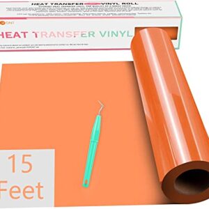 HTVRONT HTV Vinyl Rolls Heat Transfer Vinyl - 12" x 15ft Orange HTV Vinyl for Shirts, Iron on Vinyl for All Cutter Machine - Easy to Cut & Weed for Heat Vinyl Design (Orange)