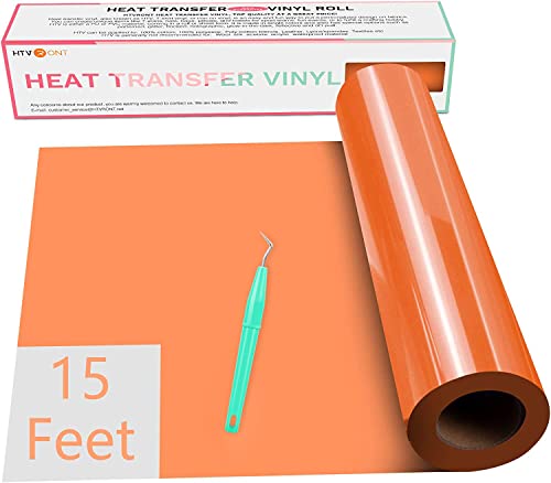 HTVRONT HTV Vinyl Rolls Heat Transfer Vinyl - 12" x 15ft Orange HTV Vinyl for Shirts, Iron on Vinyl for All Cutter Machine - Easy to Cut & Weed for Heat Vinyl Design (Orange)