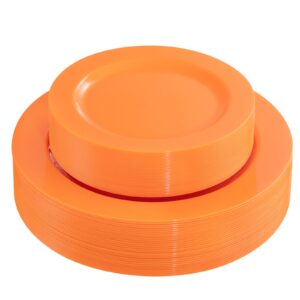 flowercat 60pcs orange plates - heavy duty orange plastic plates disposable for easter party - include 30pcs 10.25inch orange dinner plates and 30pcs 7.5inch orange dessert plates