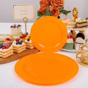 FLOWERCAT 60PCS Orange Plates - Heavy Duty Orange Plastic Plates Disposable for Easter Party - Include 30PCS 10.25inch Orange Dinner Plates and 30PCS 7.5inch Orange Dessert Plates