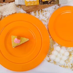 FLOWERCAT 60PCS Orange Plates - Heavy Duty Orange Plastic Plates Disposable for Easter Party - Include 30PCS 10.25inch Orange Dinner Plates and 30PCS 7.5inch Orange Dessert Plates