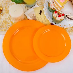 FLOWERCAT 60PCS Orange Plates - Heavy Duty Orange Plastic Plates Disposable for Easter Party - Include 30PCS 10.25inch Orange Dinner Plates and 30PCS 7.5inch Orange Dessert Plates