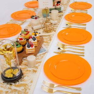 FLOWERCAT 60PCS Orange Plates - Heavy Duty Orange Plastic Plates Disposable for Easter Party - Include 30PCS 10.25inch Orange Dinner Plates and 30PCS 7.5inch Orange Dessert Plates