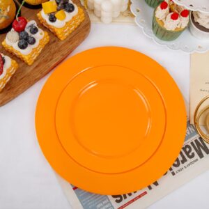 FLOWERCAT 60PCS Orange Plates - Heavy Duty Orange Plastic Plates Disposable for Easter Party - Include 30PCS 10.25inch Orange Dinner Plates and 30PCS 7.5inch Orange Dessert Plates