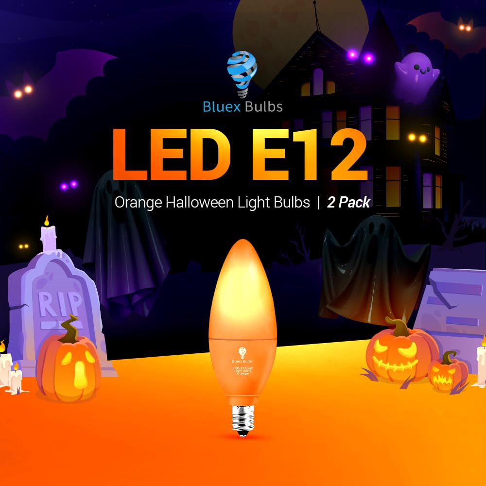 2 Pack BlueX LED Candle Orange Light Bulb - 4W (40Watt Equivalent) - E12 Base Orange LED Orange Bulb, Party Decoration, Porch, Home Lighting, Holiday Lighting, Chandelier Light Bulbs, Candelabra Bulbs