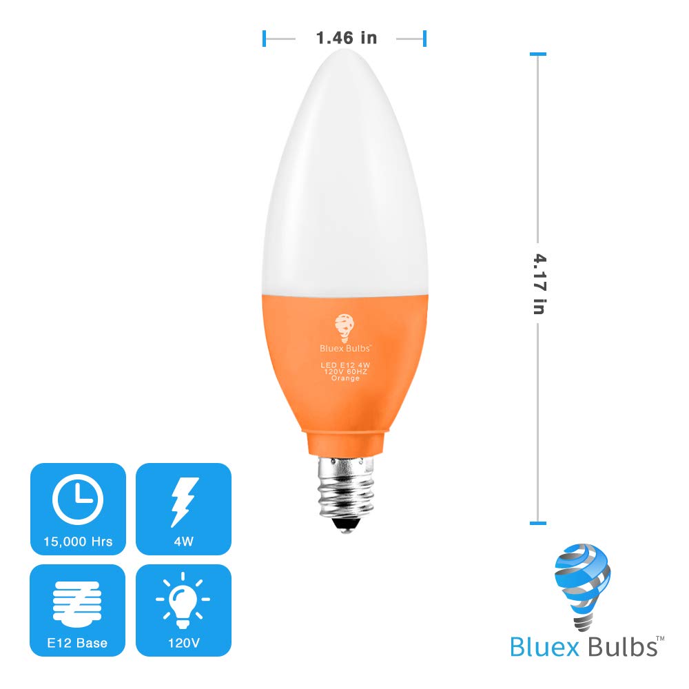 2 Pack BlueX LED Candle Orange Light Bulb - 4W (40Watt Equivalent) - E12 Base Orange LED Orange Bulb, Party Decoration, Porch, Home Lighting, Holiday Lighting, Chandelier Light Bulbs, Candelabra Bulbs