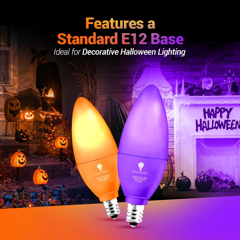 2 Pack BlueX LED Candle Orange Light Bulb - 4W (40Watt Equivalent) - E12 Base Orange LED Orange Bulb, Party Decoration, Porch, Home Lighting, Holiday Lighting, Chandelier Light Bulbs, Candelabra Bulbs