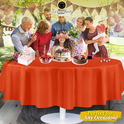 Grandipity Orange 12 Pack Premium Disposable Plastic Tablecloth 84" Inch Decorative Round Table Cover