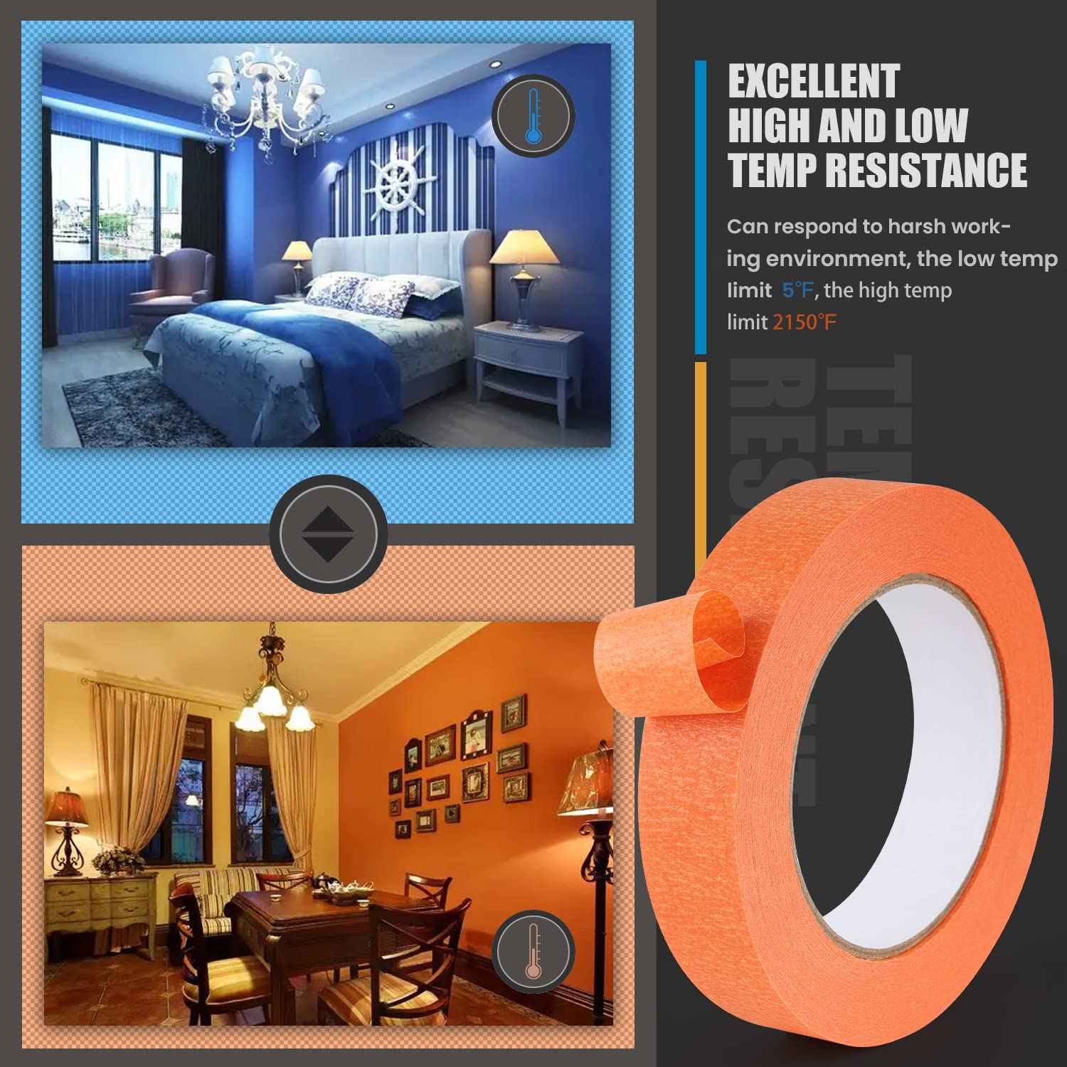 Lichamp 2 Pack Orange Painters Tape 1 inch, Orange Masking Tape 1 inch x 55 Yards x 2 Rolls (110 Total Yards)