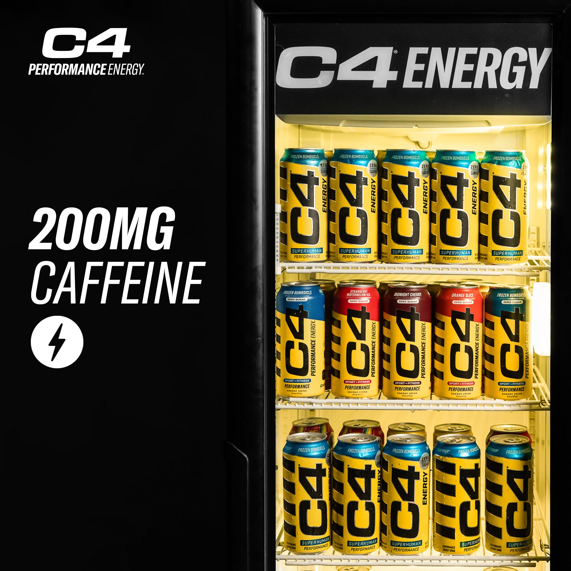 C4 Energy Carbonated Zero Sugar Energy Drink, Pre Workout Drink + Beta Alanine, Orange Slice, 16 Fl Oz (Pack of 12)