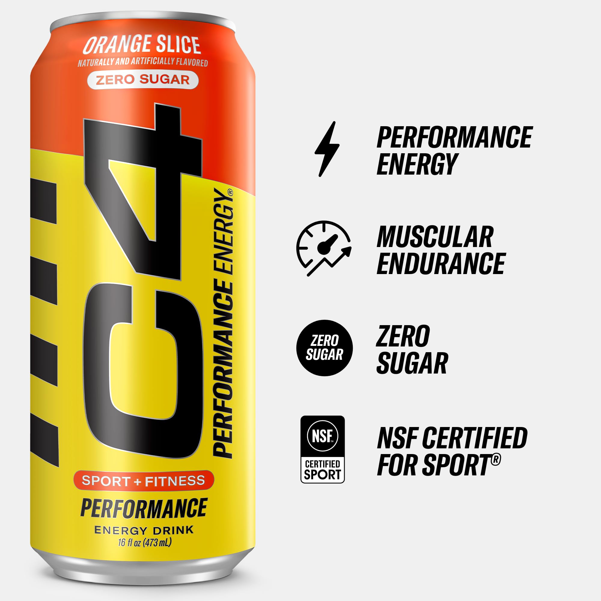 C4 Energy Carbonated Zero Sugar Energy Drink, Pre Workout Drink + Beta Alanine, Orange Slice, 16 Fl Oz (Pack of 12)