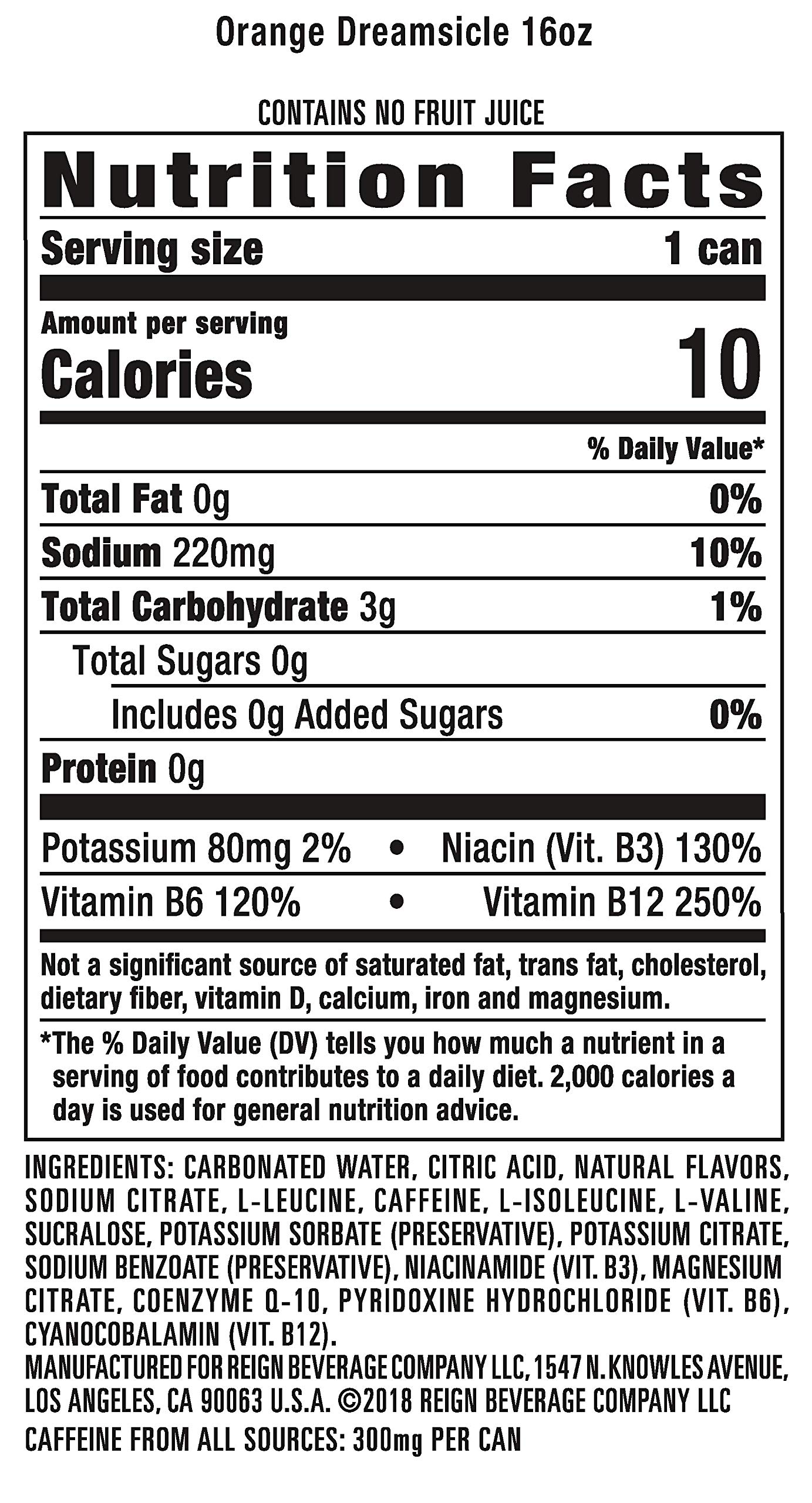 Reign Total Body Fuel, Orange Dreamsicle, Fitness & Performance Drink, 16 Fl Oz (Pack of 12)