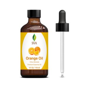 sva orange essential oil 4oz (118ml) premium essential oil with dropper for diffuser, aromatherapy, hair care, scalp massage & skin care