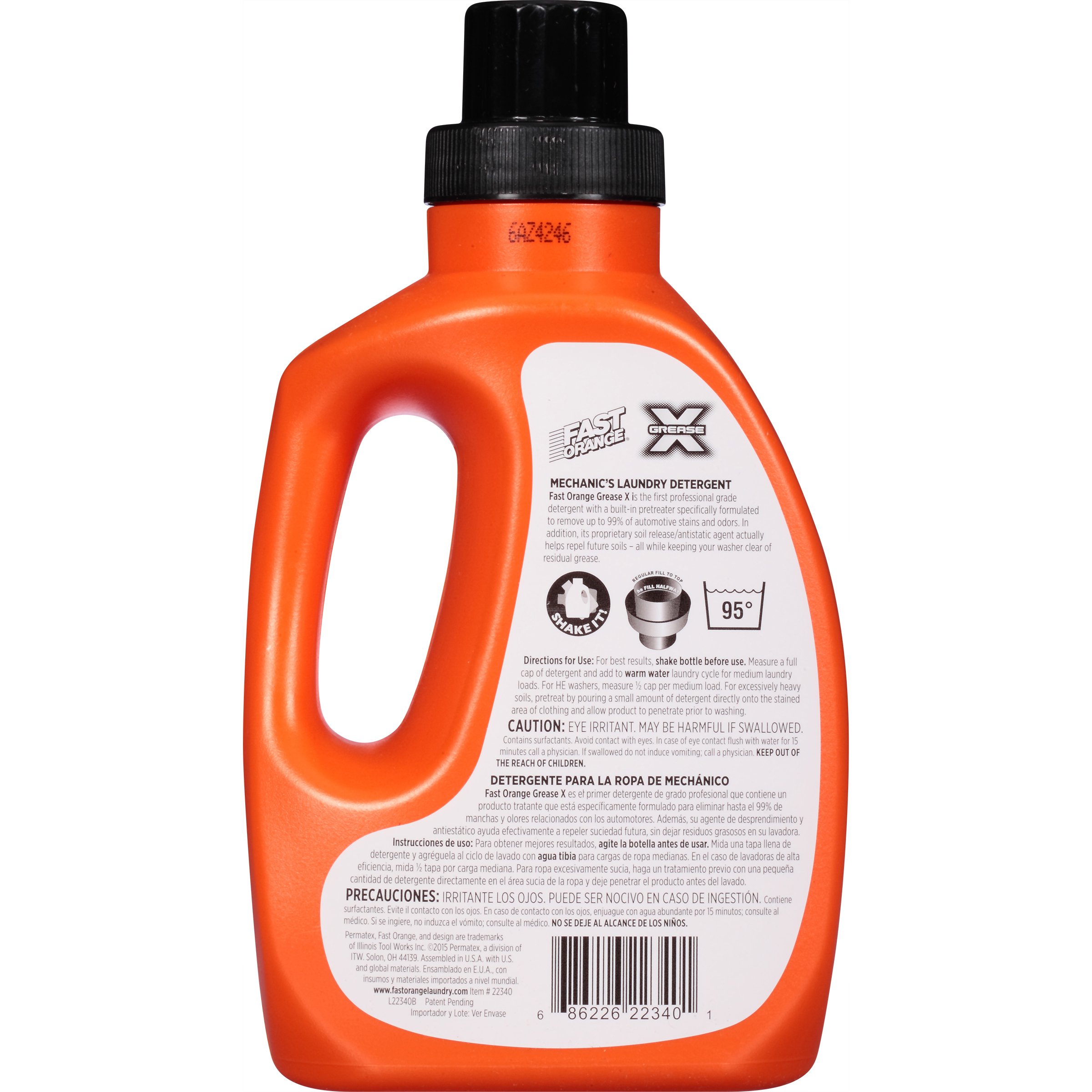 Fast Orange 22340 Grease X Mechanics Laundry Detergent For Oil, Grease, Automotive Stains And Odors, Eliminates Fuel, Oil, Grease And Exhaust Stains 40 fl. Oz