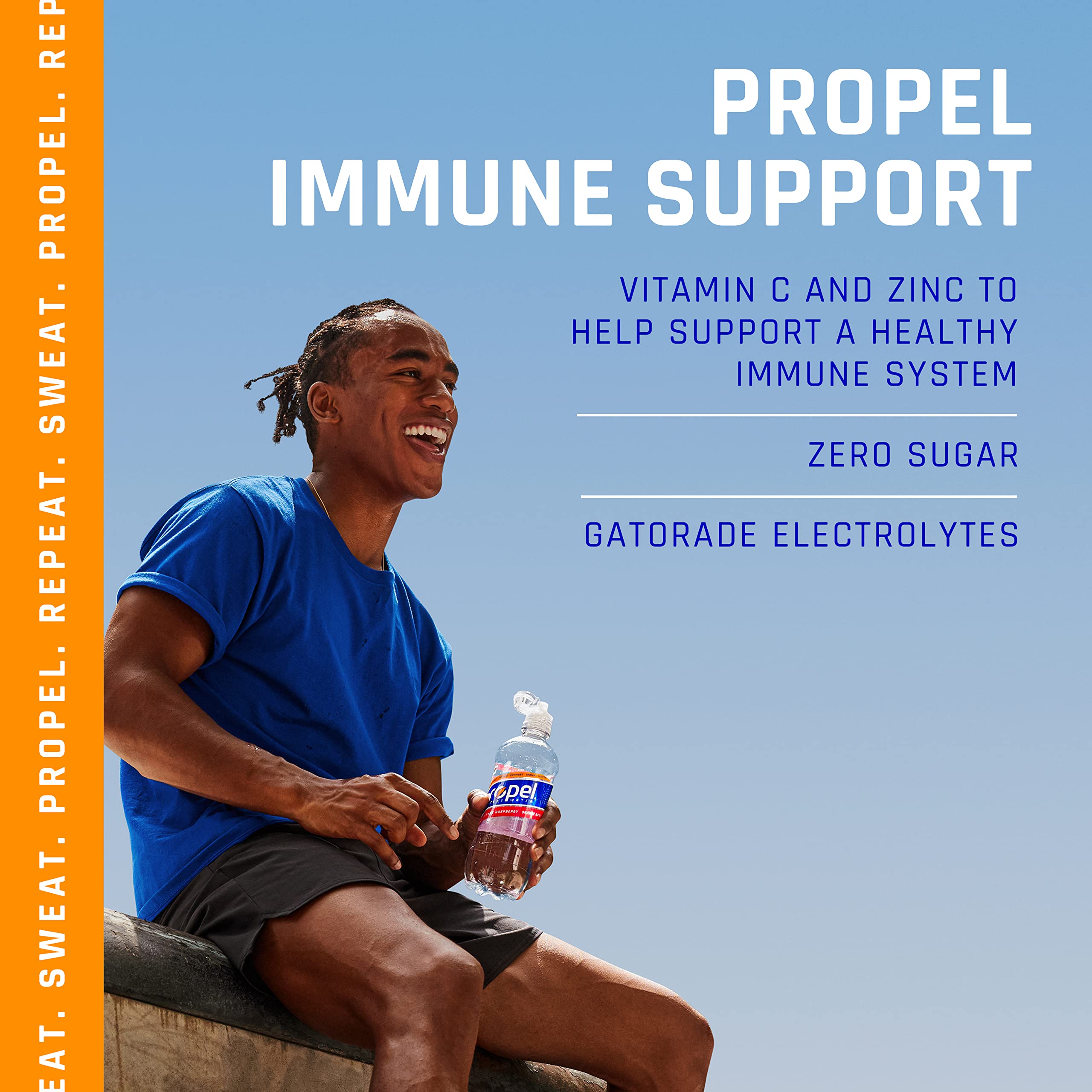 Propel Immune Support with Vitamin C + Zinc, Orange Raspberry, 24oz Bottle, Pack of 12