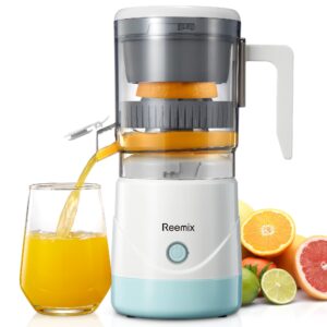 electric citrus juicer, reemix full-automatic orange juicer squeezer for orange, lemon, grapefruit, citrus juicer with cleaning brush, easy to clean and use (white)