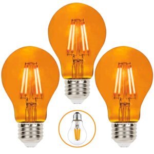 3 pack a19 filament led orange light bulbs – e26 base 8w 75 watt equivalent vintage led orange bulb led decorative lighting orange led bulb for party decoration, porch, home, halloween light bulbs