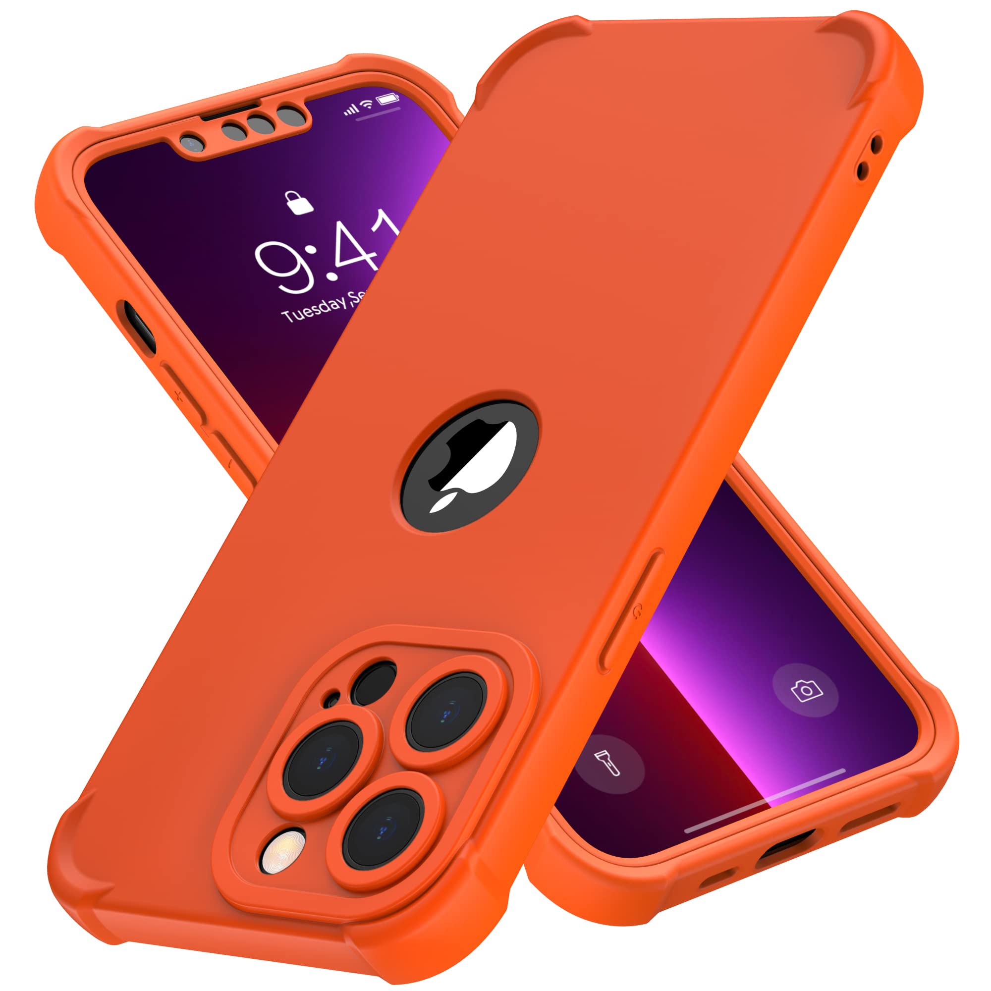 ORETECH for iPhone 13 Pro Max Case, with [2 x Screen Protectors] [10 Ft Military Grade Drop Test] [Camera Protection] 360° Shockproof Slim Thin Phone Case iPhone 13 Pro Max Cover 6.7'' - Orange