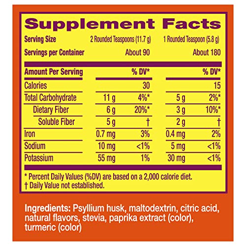 Metamucil Premium Blend, 4-in-1 Fiber Supplement for Digestive Health, Psyllium Husk Fiber Powder, Sugar-Free with Stevia, Plant-Based Fiber Supplement, Orange Flavored, 180 teaspoons