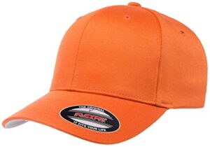 flexfit men's athletic baseball fitted cap, orange, small-medium