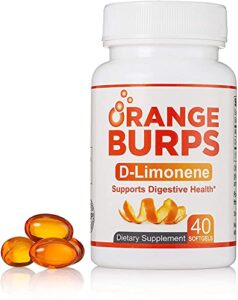 orange burps d-limonene supplement for digestive health, heartburn, acid reflux, gerd | orange peel extract | all-natural easy-to-swallow softgels | 1,000 mg per serving - made in usa