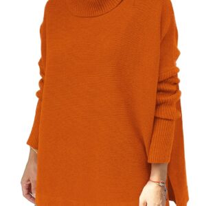 LILLUSORY Orange Turtleneck Oversized Sweaters Long Batwing Sleeve Tunic Pullover Sweater Knit Tops