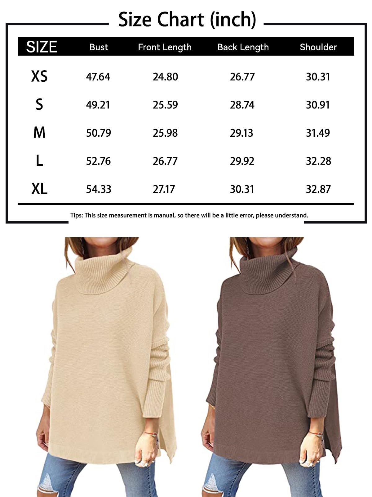 LILLUSORY Orange Turtleneck Oversized Sweaters Long Batwing Sleeve Tunic Pullover Sweater Knit Tops