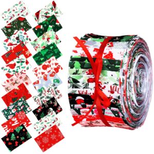 40 pcs christmas jelly cotton fabric patchwork roll, 2.55 inch xmas jelly fabric strips, pre-cut jelly fabric patchwork cotton fabric for quilting and sewing diy crafts (vivid style)