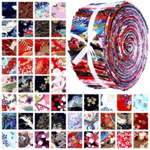 ganeen 100 pcs cotton fabric patchwork quilting strips 2.56 inch precut patchwork roll japanese style cotton fabric quilting fabric strips craft for diy craft sewing (aesthetic)