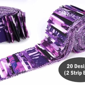 Soimoi 40Pcs Tie Dye Print Cotton Precut Fabrics for Quilting Craft Strips 2.5x42inches Jelly Roll - Purple