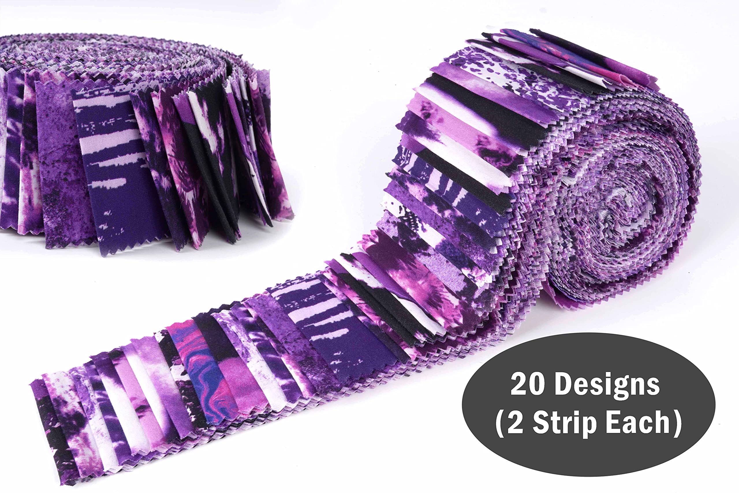 Soimoi 40Pcs Tie Dye Print Cotton Precut Fabrics for Quilting Craft Strips 2.5x42inches Jelly Roll - Purple