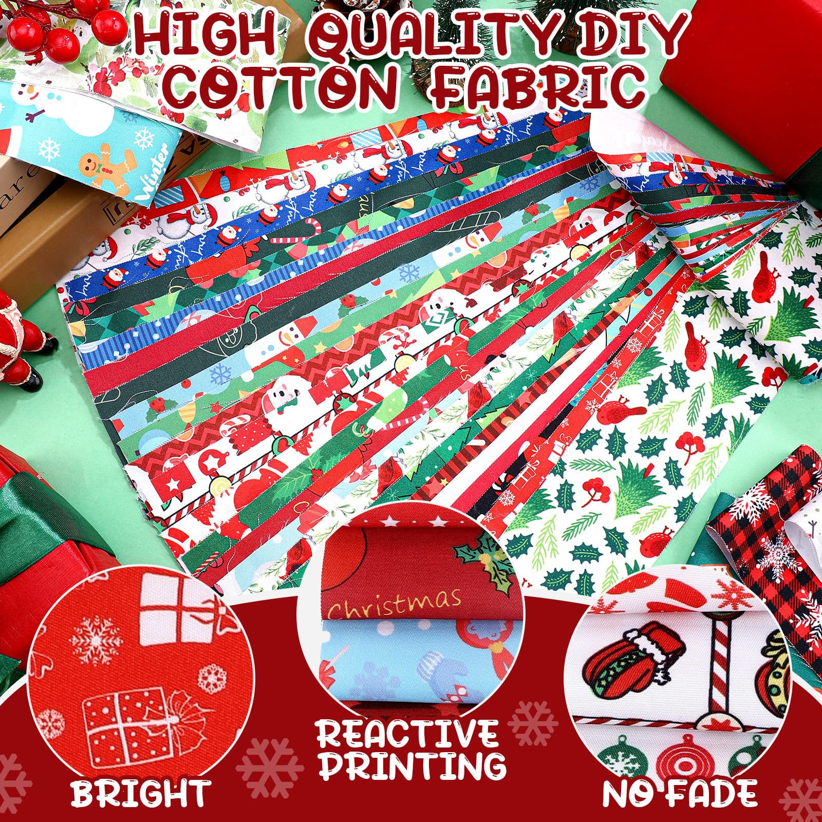 Ganeen 150 Pcs 2.56 Inch Winter Christmas Fabric Roll Snowflake Snowman Quilting Fabric Roll Patchwork Fabric Quilting Strips Xmas Tree Printed Sewing Fabric for DIY Crafts