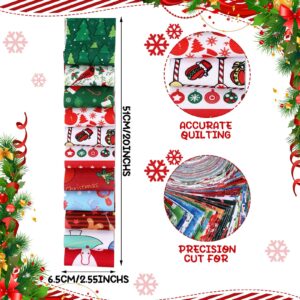 Ganeen 150 Pcs 2.56 Inch Winter Christmas Fabric Roll Snowflake Snowman Quilting Fabric Roll Patchwork Fabric Quilting Strips Xmas Tree Printed Sewing Fabric for DIY Crafts