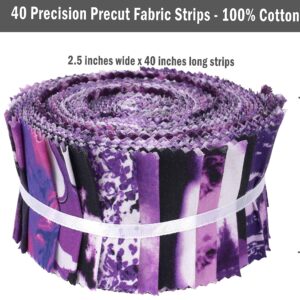 Soimoi 40Pcs Tie Dye Print Cotton Precut Fabrics for Quilting Craft Strips 2.5x42inches Jelly Roll - Purple