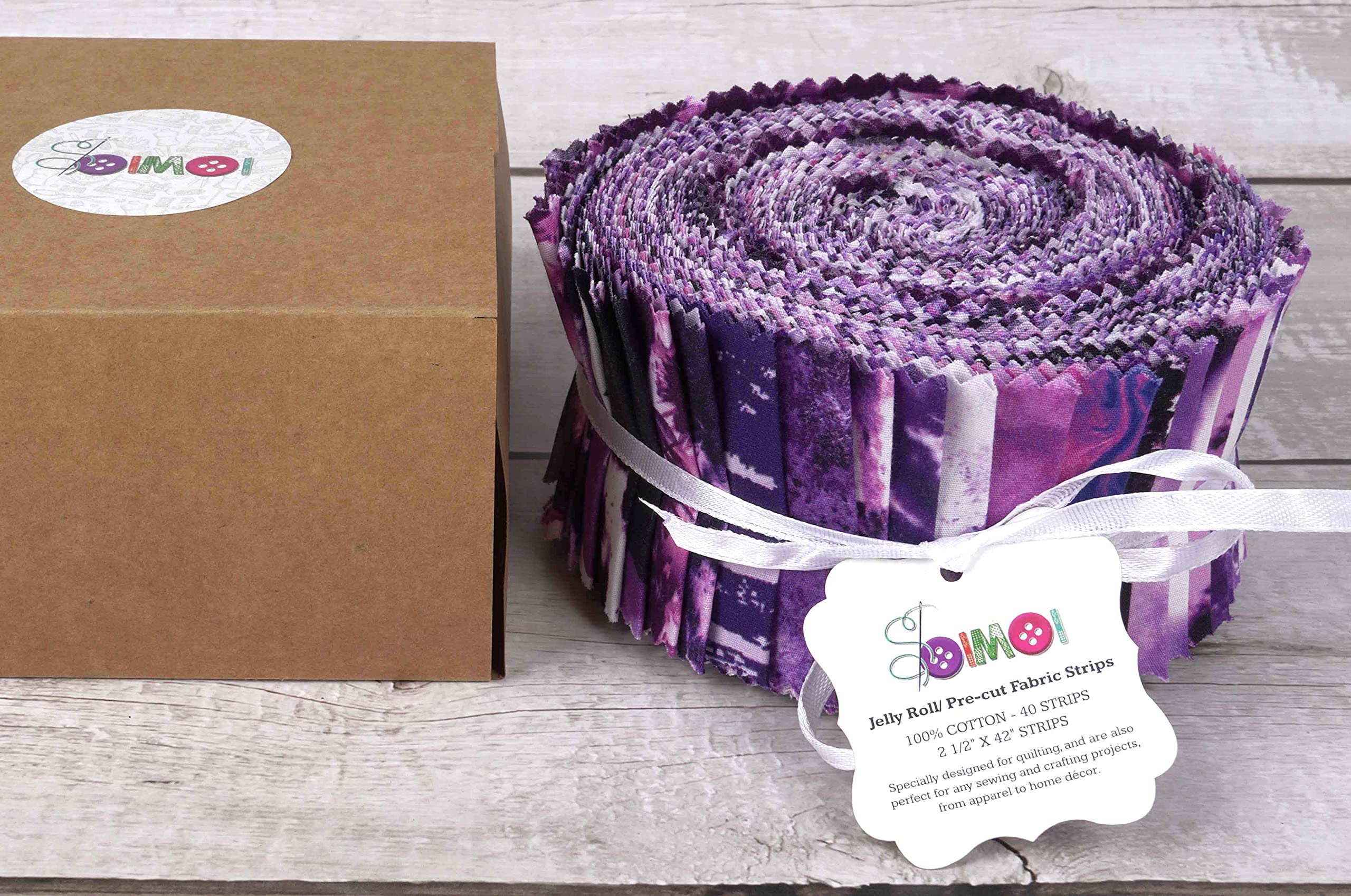 Soimoi 40Pcs Tie Dye Print Cotton Precut Fabrics for Quilting Craft Strips 2.5x42inches Jelly Roll - Purple