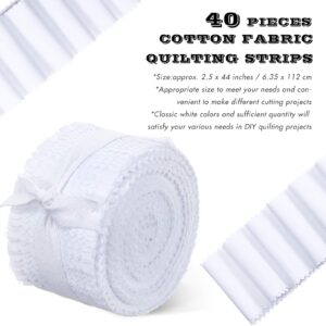 BOAO 40 Pieces Fabric Strips Rolls Collection Jelly Fabric Strips for Quilting Roll up Fabric Craft Patchwork Strips DIY Sewing Fabric Rolls for Handmade Favors (White, 2.5 x 44 Inch)