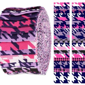 Soimoi 40Pcs Houndstooth Print Cotton Precut Fabrics for Quilting Craft Strips 2.5x42inches Jelly Roll - Purple & Pink