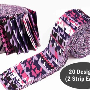 Soimoi 40Pcs Houndstooth Print Cotton Precut Fabrics for Quilting Craft Strips 2.5x42inches Jelly Roll - Purple & Pink