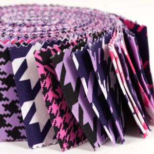 Soimoi 40Pcs Houndstooth Print Cotton Precut Fabrics for Quilting Craft Strips 2.5x42inches Jelly Roll - Purple & Pink