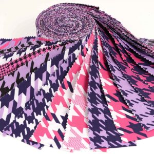 Soimoi 40Pcs Houndstooth Print Cotton Precut Fabrics for Quilting Craft Strips 2.5x42inches Jelly Roll - Purple & Pink