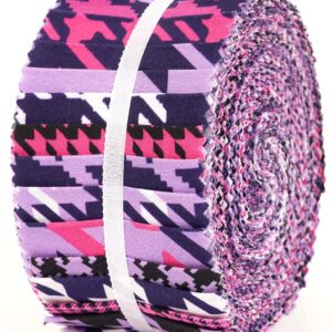 Soimoi 40Pcs Houndstooth Print Cotton Precut Fabrics for Quilting Craft Strips 2.5x42inches Jelly Roll - Purple & Pink