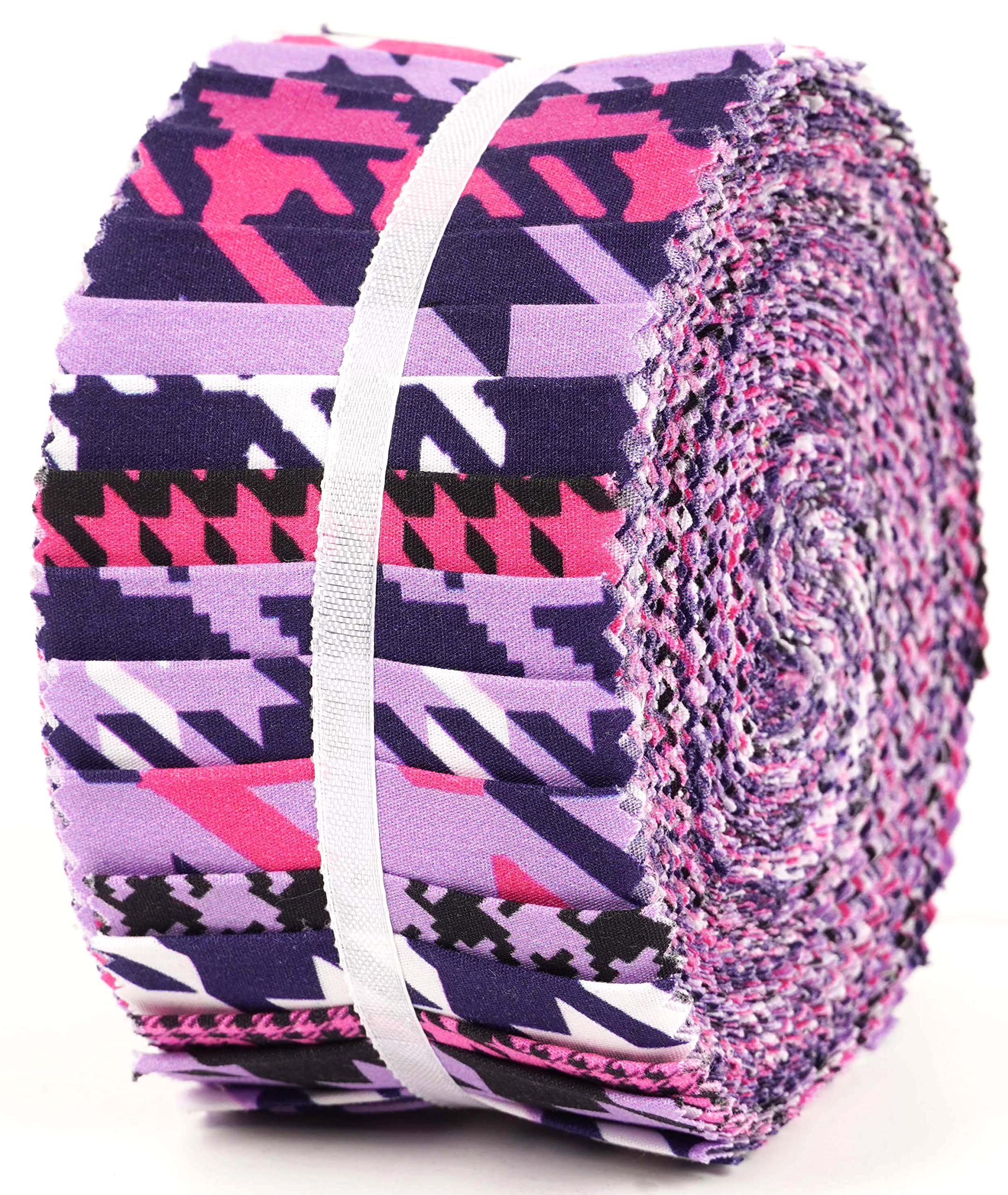 Soimoi 40Pcs Houndstooth Print Cotton Precut Fabrics for Quilting Craft Strips 2.5x42inches Jelly Roll - Purple & Pink