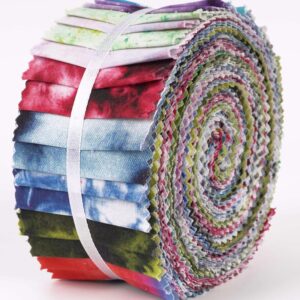 Soimoi 40Pcs Tie Dye Print Cotton Precut Fabrics for Quilting Craft Strips 2.5x42inches Jelly Roll - Multicolor