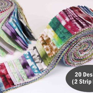 Soimoi 40Pcs Tie Dye Print Cotton Precut Fabrics for Quilting Craft Strips 2.5x42inches Jelly Roll - Multicolor